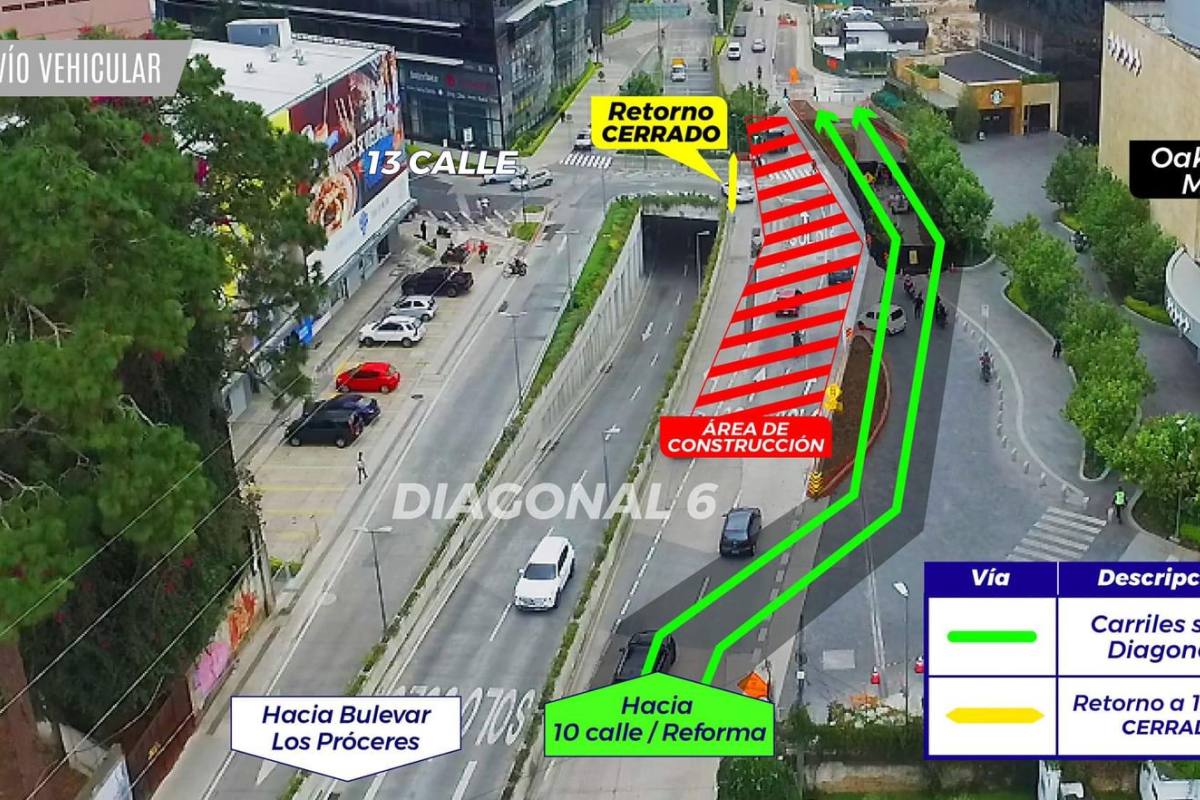 Anuncian cierres vehiculares en la zona 10 por trabajos